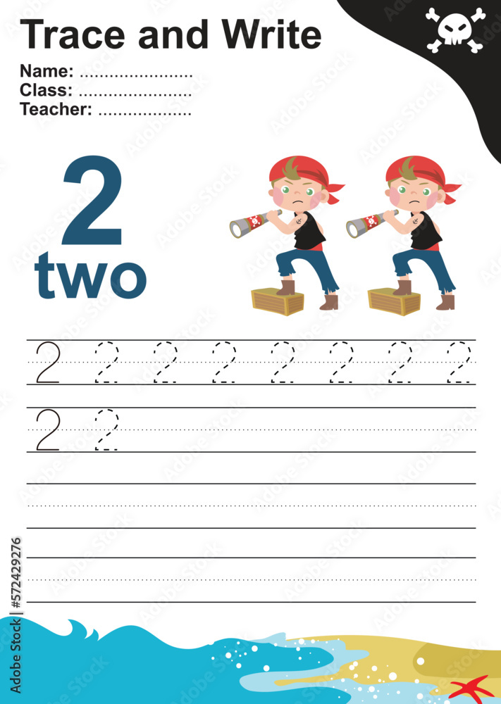 Trace and write number for children. Exercise for children to recognize ...