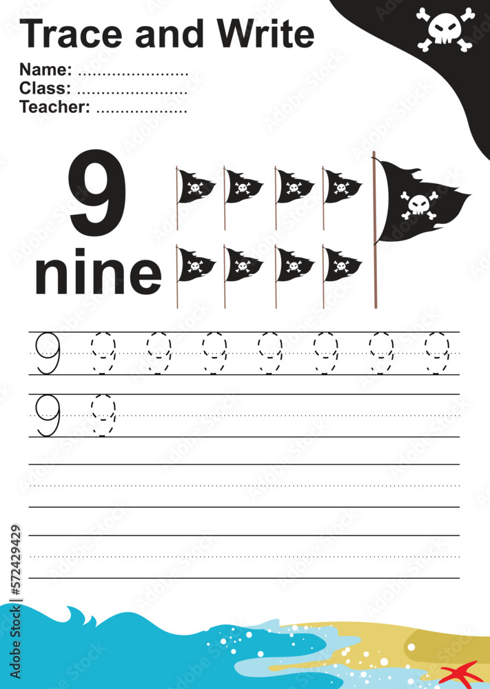 Trace and write number for children. Exercise for children to recognize ...