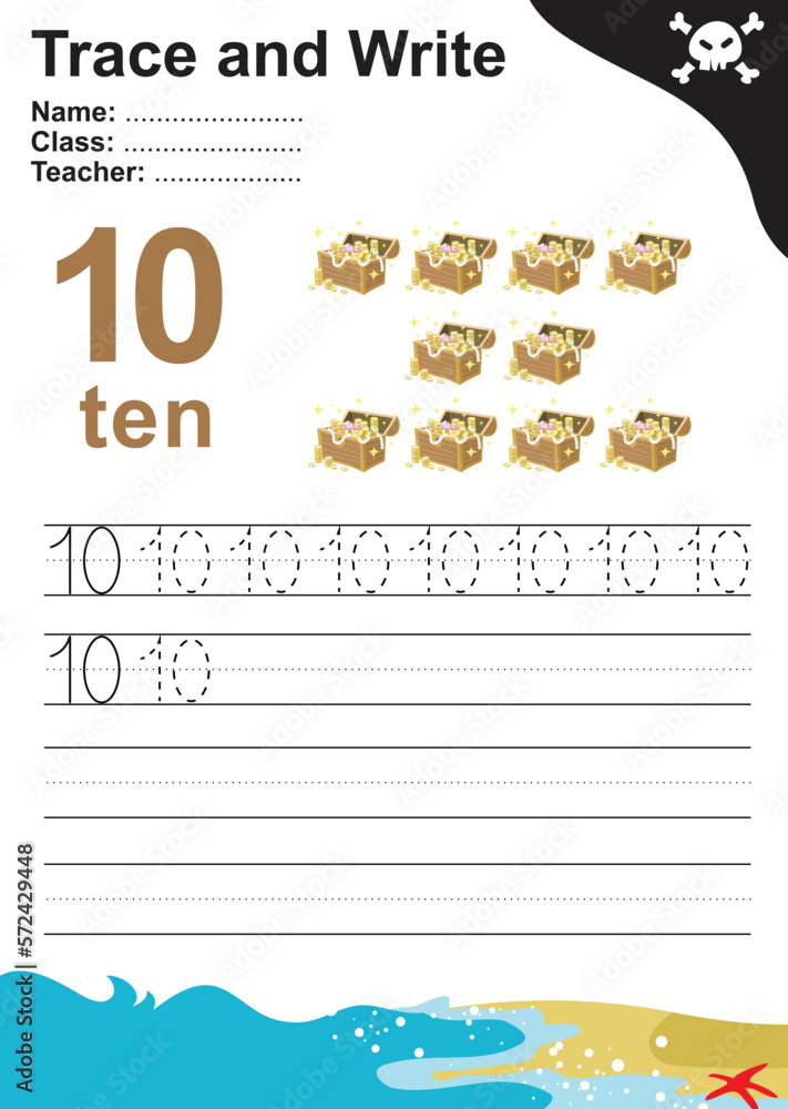 Trace and write number for children. Exercise for children to recognize ...