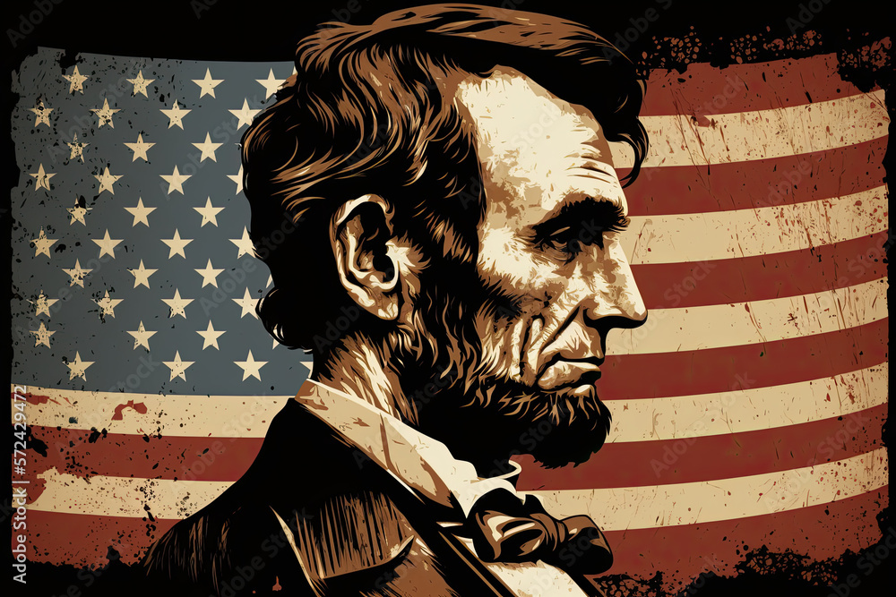 Abraham Lincoln on the background of the American flag, generative AI ...