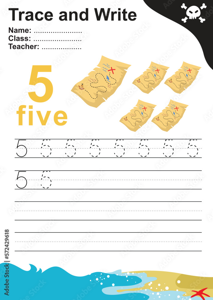 Trace and write number for children. Exercise for children to recognize ...