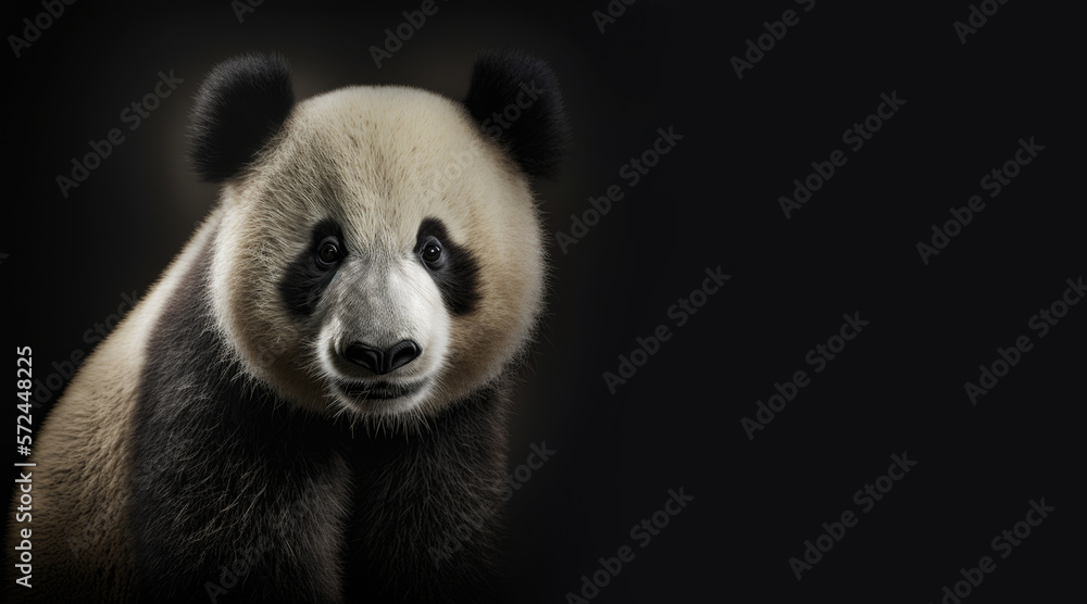 portrait of a panda bear, photo studio set up with key light, isolated ...