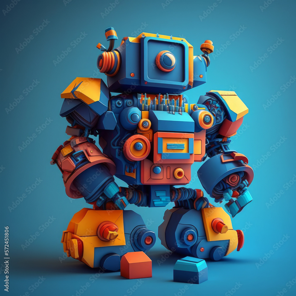 Explore the Future with a Classic Homemade Toy Robot on a Colorful ...