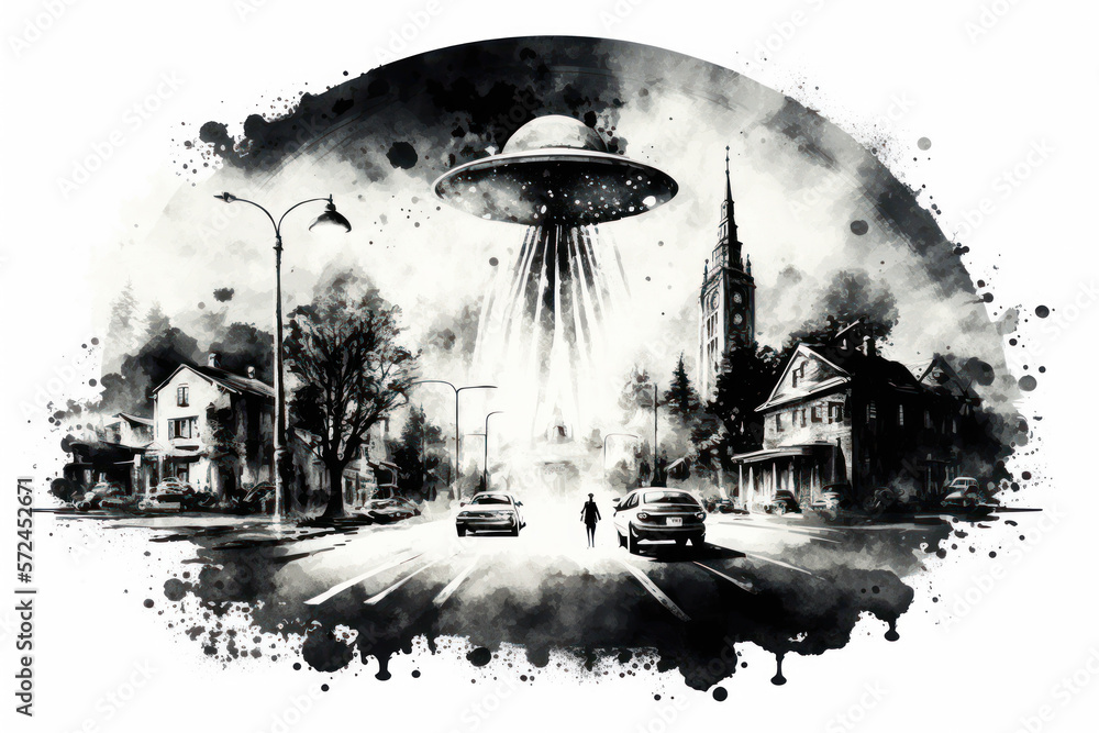 Alien invasion, ufo sightning, extraterrestial spaceship attacking city ...