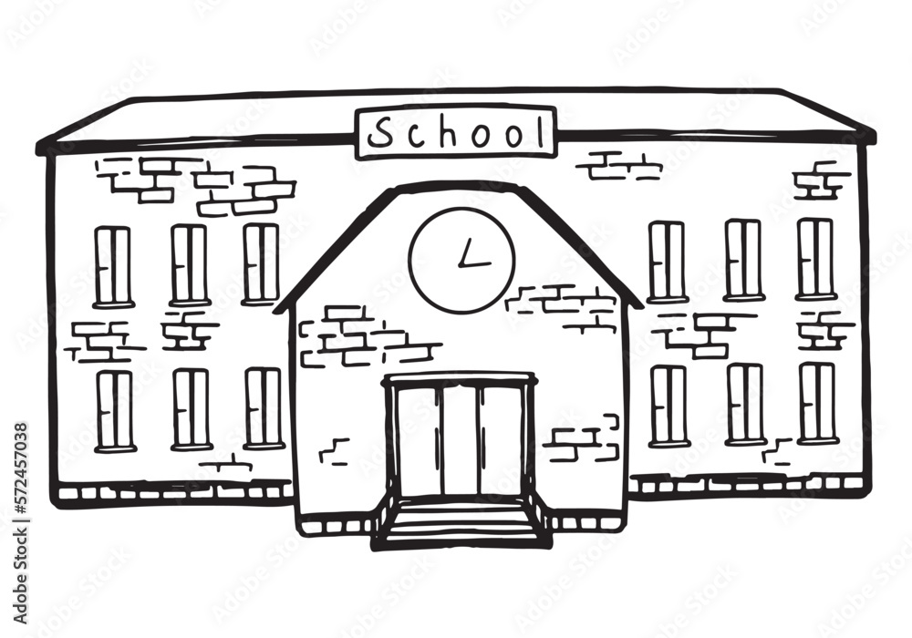 School building front sketch. Back to school outline clipart. Hand ...