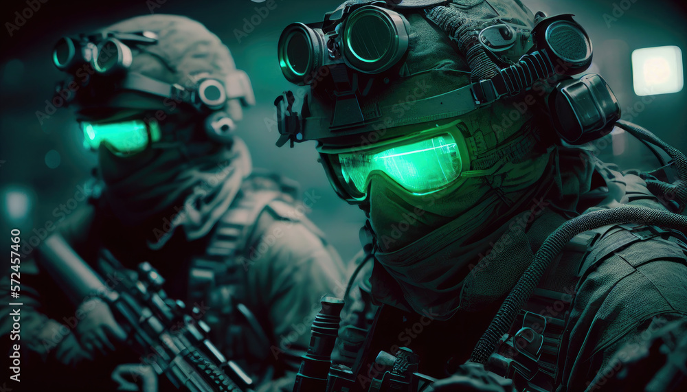 2 Soldiers with Night Vision On created with Generative AI Technology ...