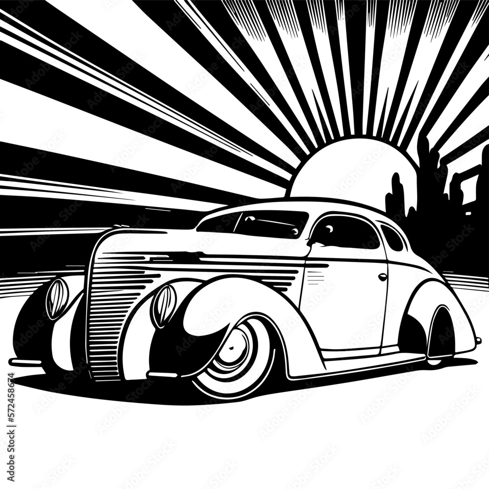 Retro car. Vector illustration of hand drawn car outline Stock Vector ...