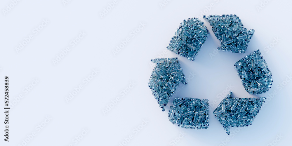 Recycle symbol made by infinite plastic bottles; original 3d rendering ...