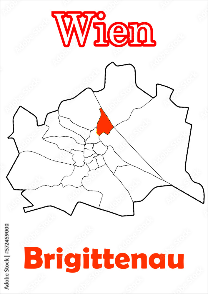 Wien Stadtkarte mit Bezirke Brigittenau Vektor Karte Rot und Weiß Stock ...