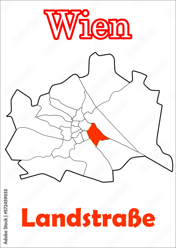 Wien Stadtkarte mit Bezirke Landstraße Vektor Karte Rot und Weiß Stock ...
