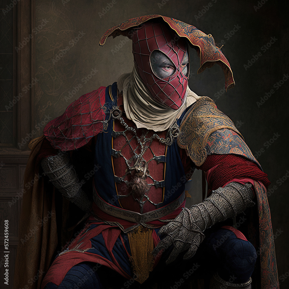 Spiderman as a jester in medieval times Stock Illustration | Adobe Stock