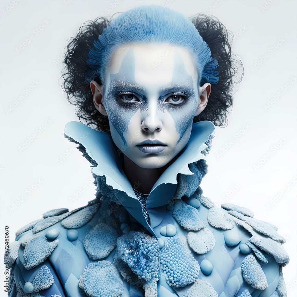 Beautiful alien model, somber, wearing , haute-couture, avant-garde ...