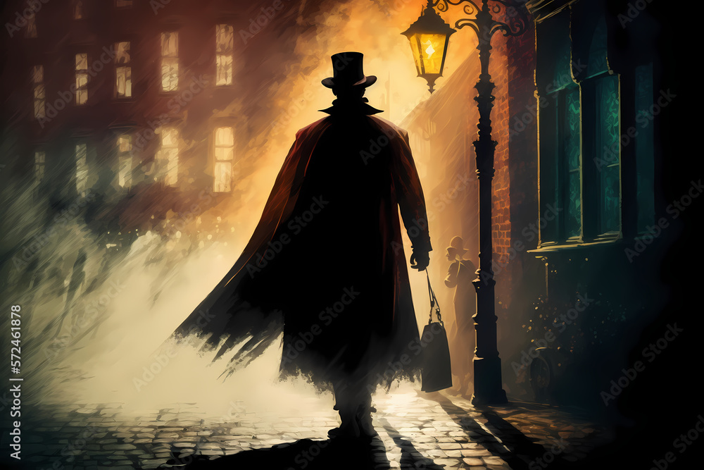 Jack the Ripper walking in a surrealistic street. Stock Illustration ...