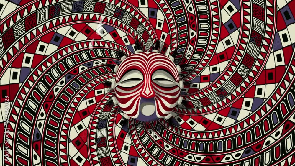 Tribal mask over a rotating spiral background, loop animation Stock ...
