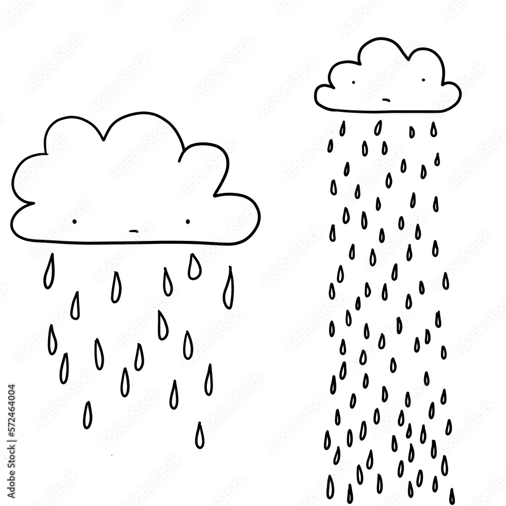 Sad Rain Clouds Line Drawing Stock Illustration | Adobe Stock