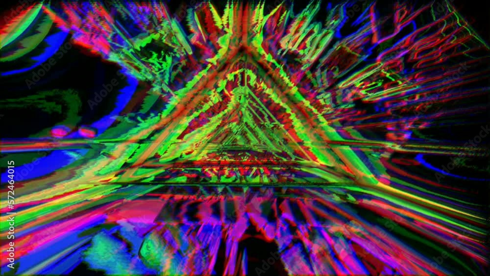 Psychedelic tunnel abstract background with flickering VHS effects and ...