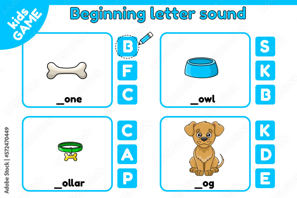 Educational game Beginning letter sound for kids. Read and choose the ...