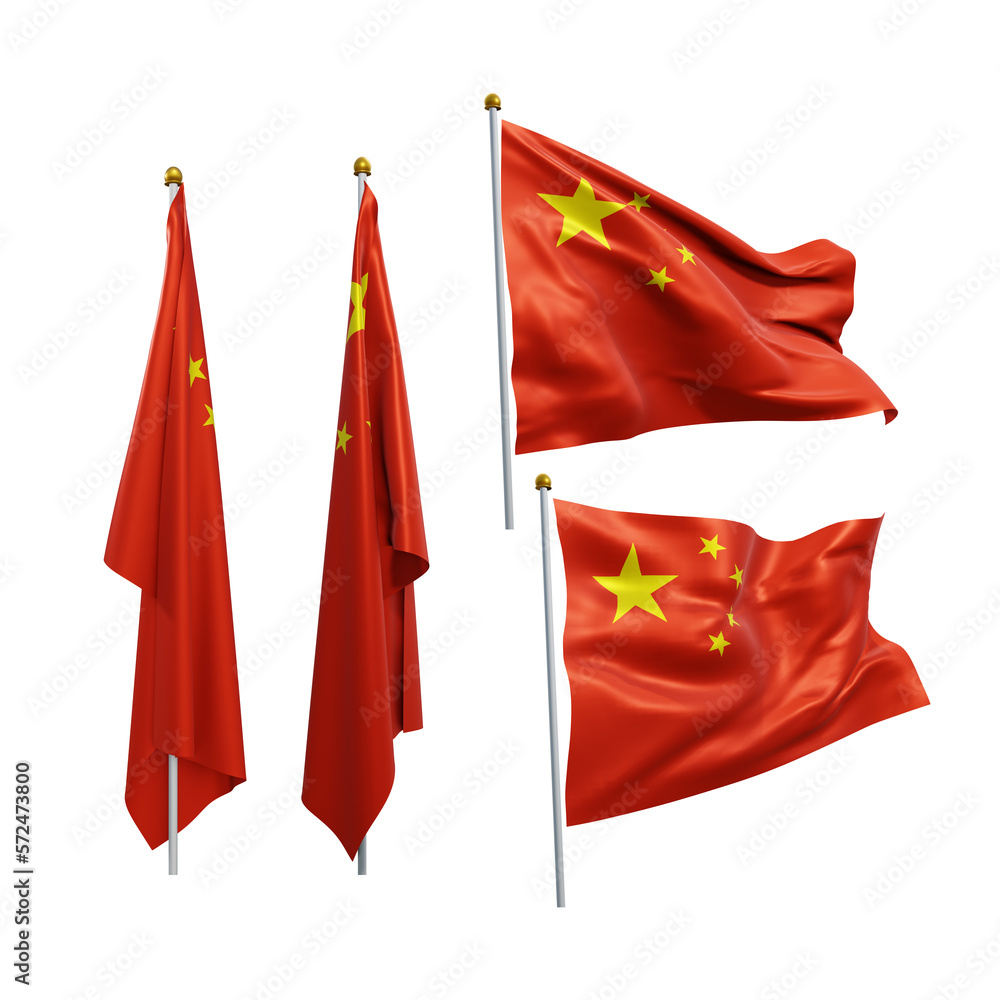 3d rendering china flag fluttering and no fluttering Stock Illustration ...