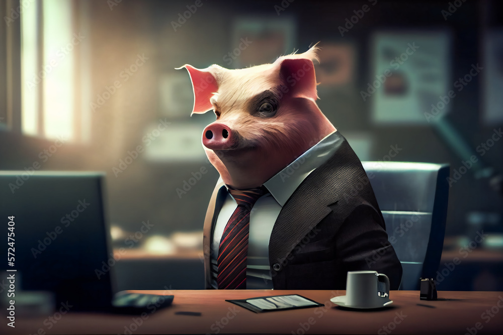 Professional Pig in Corporate Clothing in an Office. Executive Porcine ...