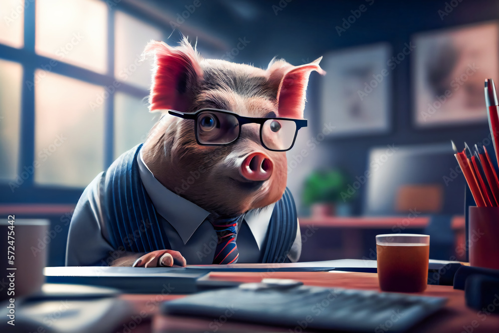 Professional Pig in Corporate Clothing in an Office. Executive Porcine ...