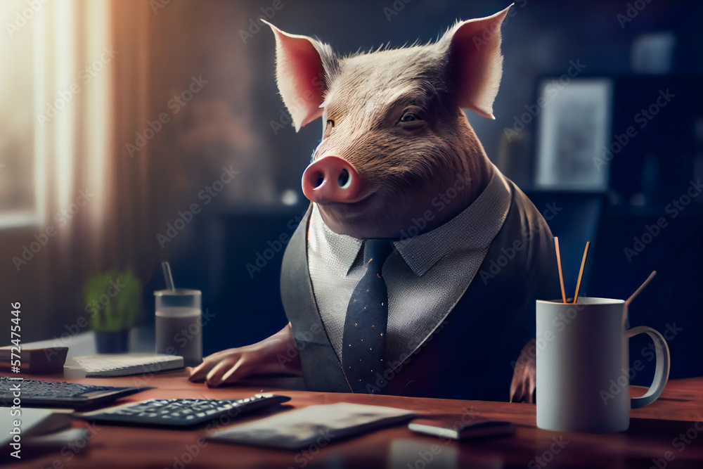 Professional Pig in Corporate Clothing in an Office. Executive Porcine ...