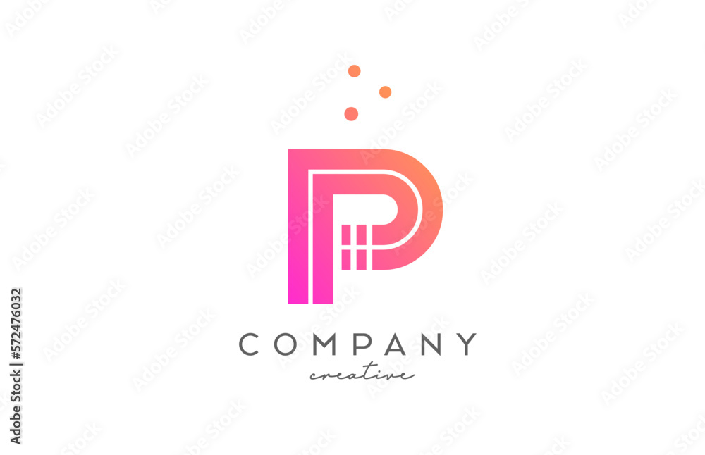 P pink alphabet letter logo with lines and dots. Corporate creative ...