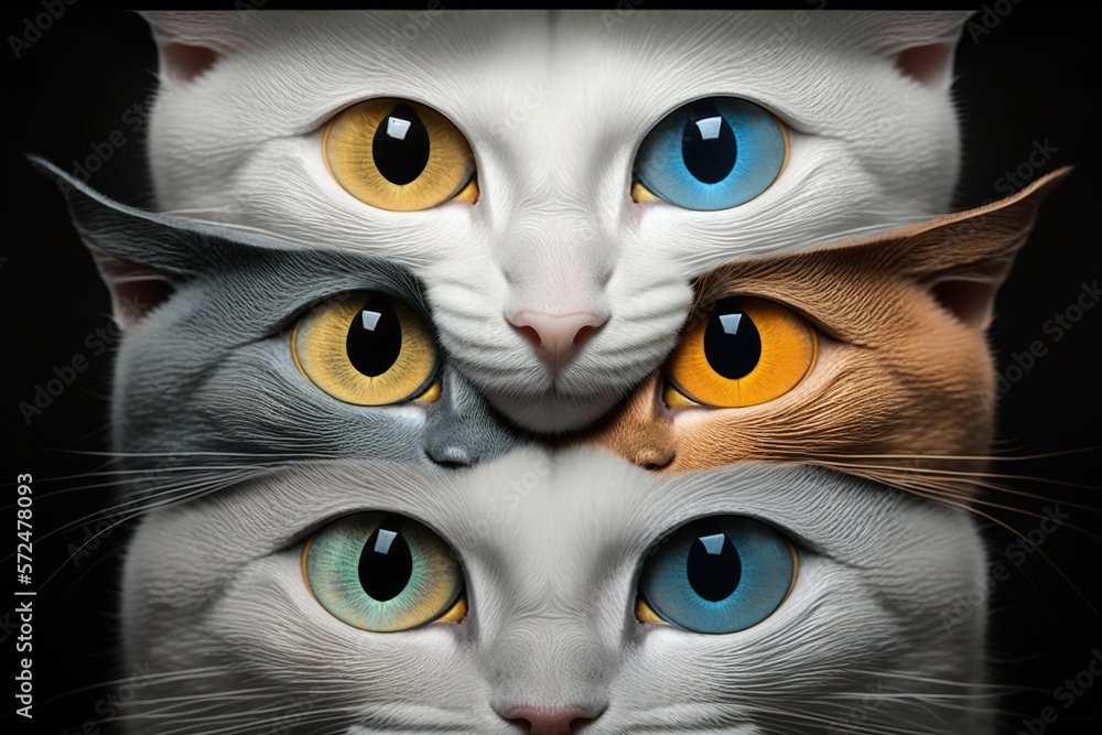 Cat with multiple eyes each different color spread across its face ...