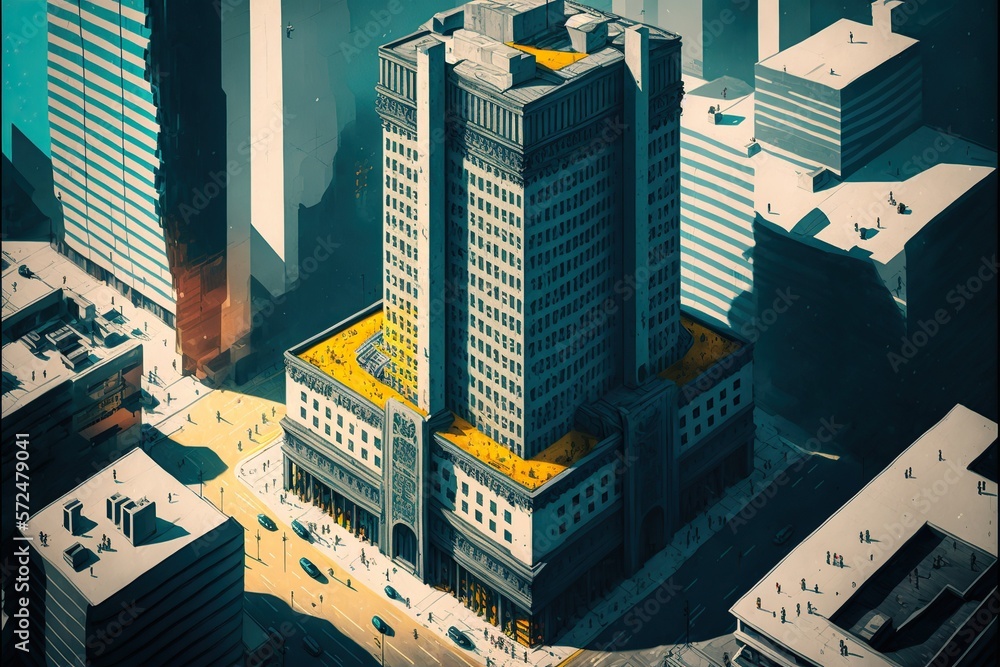 high-rise building in bustling city center, concept of Urbanization and ...