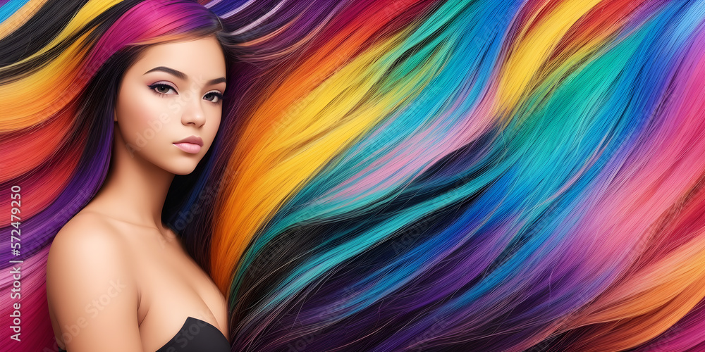 Beautiful girl with colorful hair. Portrait of a young woman with ...