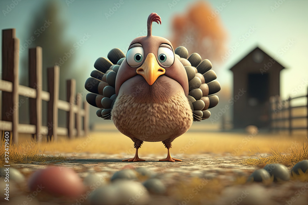 Cute Cartoon Turkey on a Farm (Created with Generative AI) Stock ...