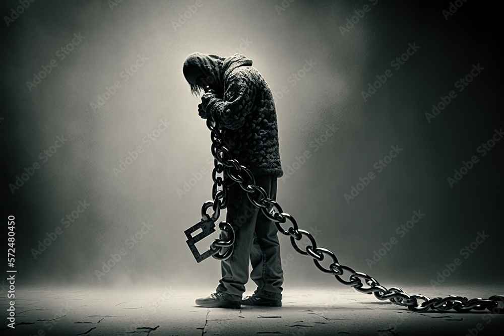 Breaking the silence. a person breaking a chain, concept of Freedom and ...