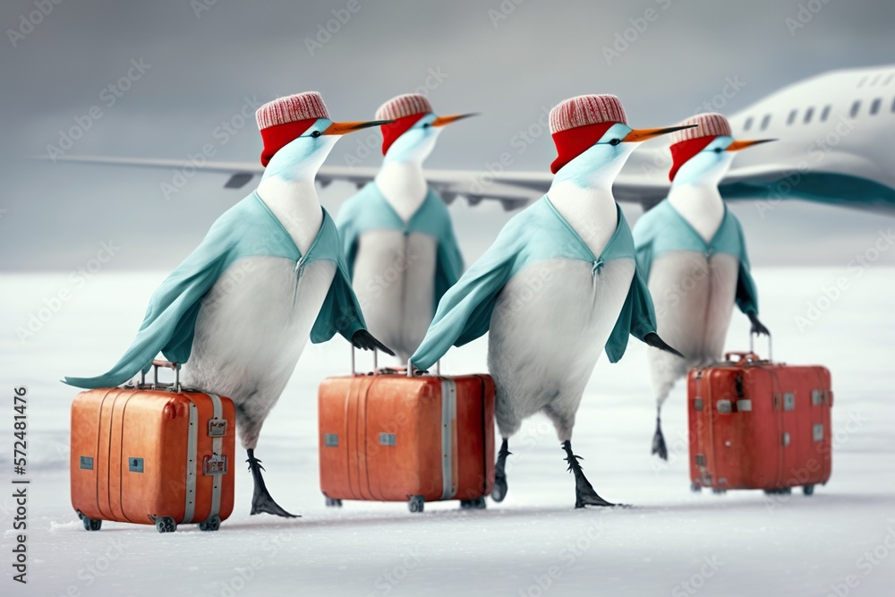 Arctic terns dressed as members of an airplane crew, concept of Airline ...