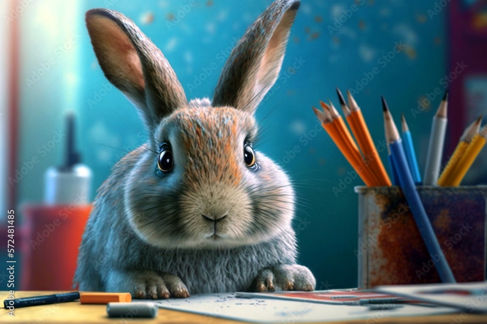 Cute little bunny rabbit in a classroom illustrated using generative AI ...