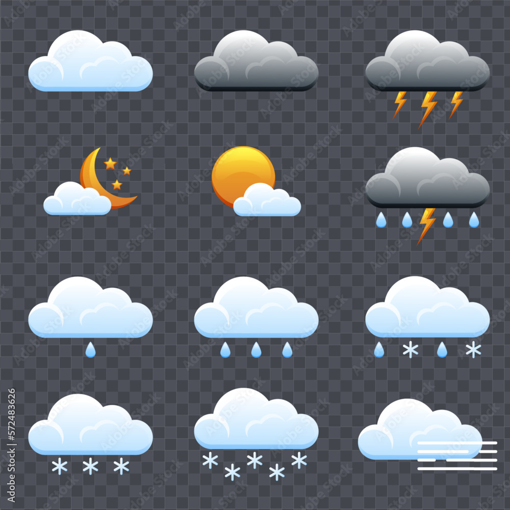 Weather icons. Realistic weather icons set isolated on transparent ...
