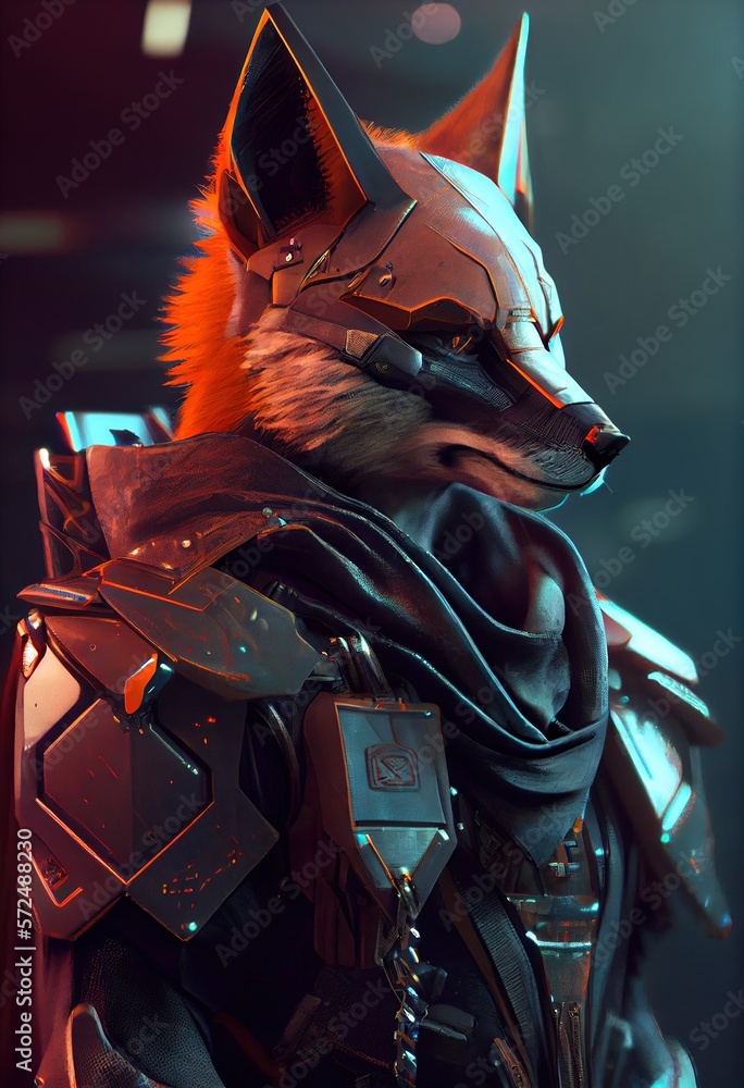 The cyberpunk fox illustration is a symbol of technology, cunning, and ...