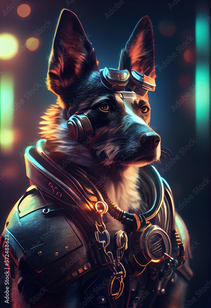 ภาพประกอบสต็อก The cyberpunk dog illustration represents technology ...