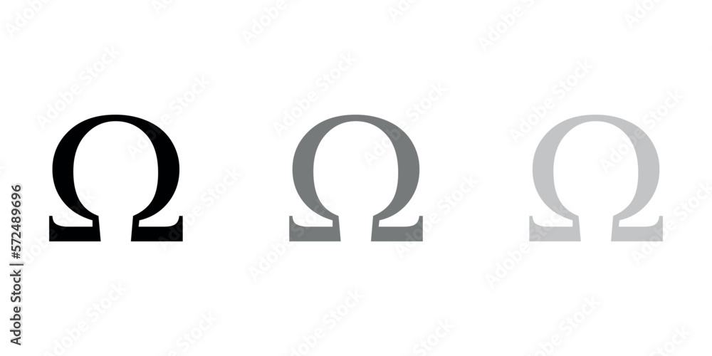 Set of black omega symbol icon. Ohm icon. Greek alphabet letter. Vector ...