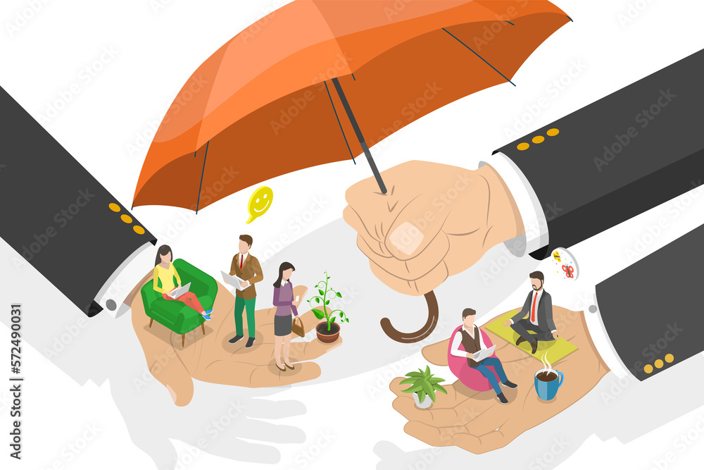 3D Isometric Flat Conceptual Illustration of Employee Care and Labor ...