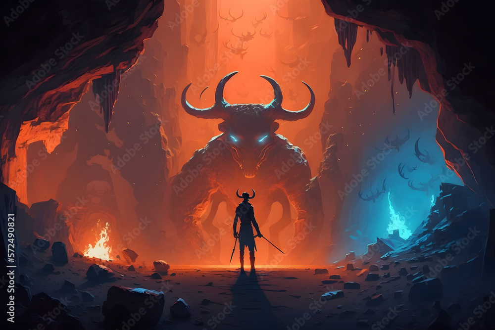 Theseus found the creature minotaur in cave labyrinth greek mythology ...