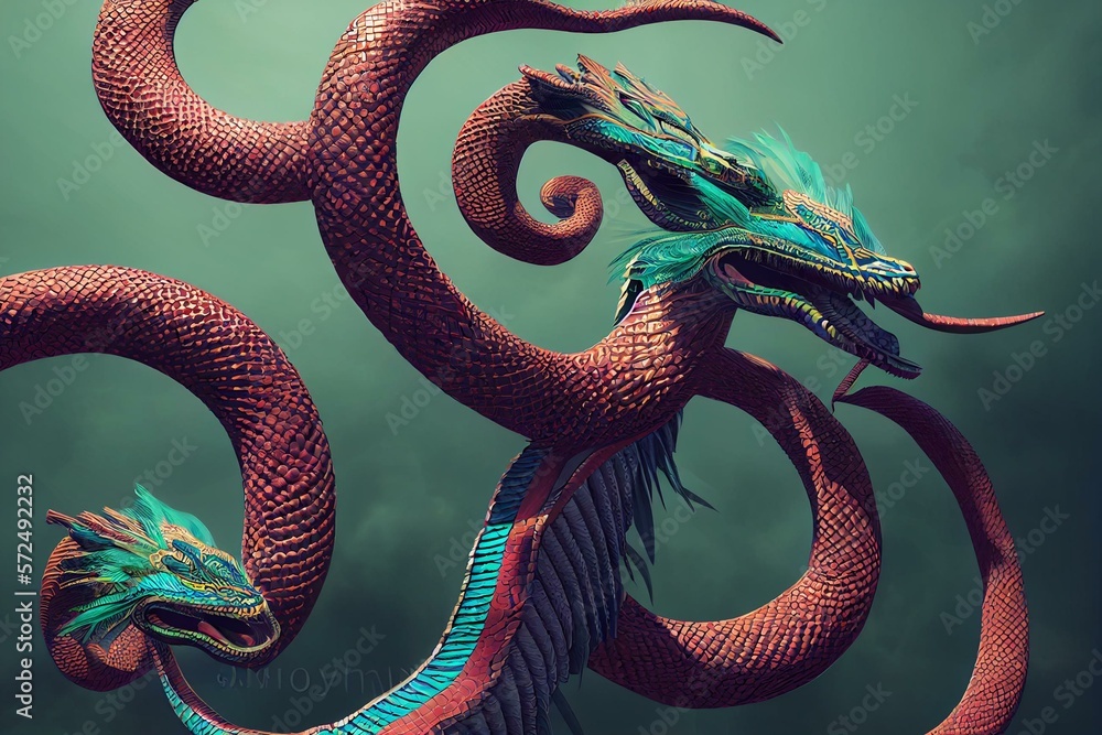 Quetzalcoatl illustration, serpent with precious feathers, god of Mayan ...