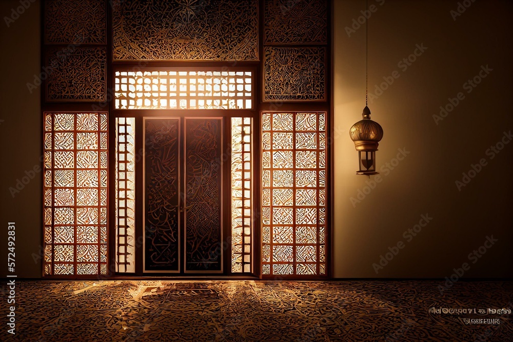 mosque inside Islamic pattern Interior door and window with Arabic ...