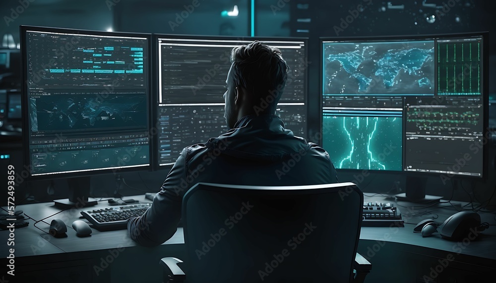 Professional IT and Working on Desktop Computer in Monitoring Control ...