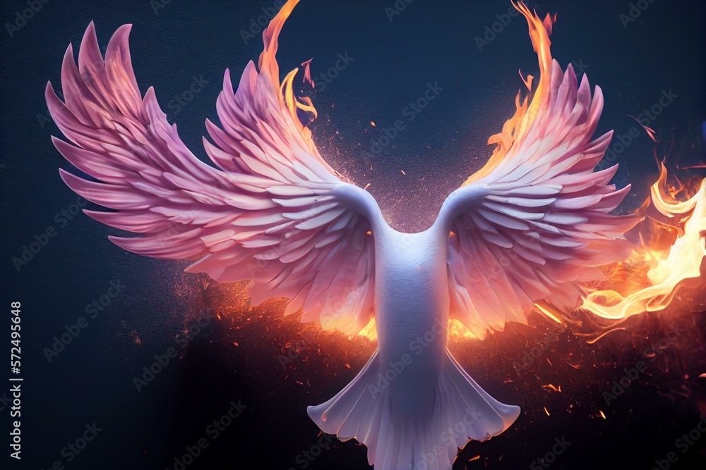 dove made from flaming fire symbolic of christian peace. Generative AI ...