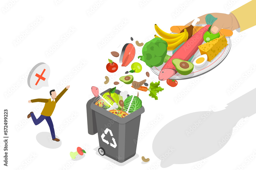 3D Isometric Flat Conceptual Illustration of Reducing Food Waste Stock ...