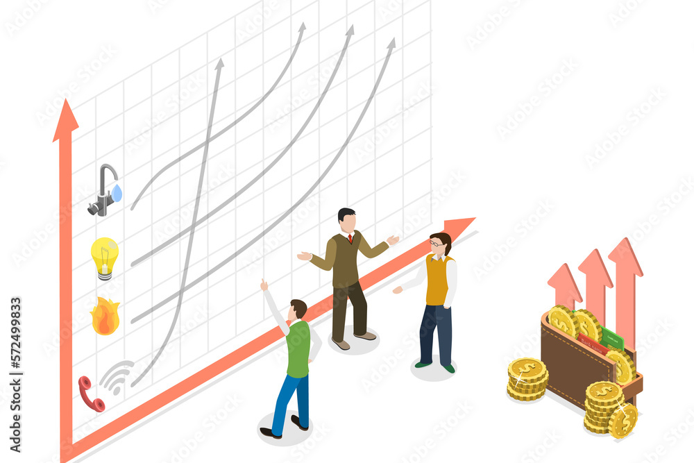 3D Isometric Conceptual Illustration of Utility Bill Increase Stock ...