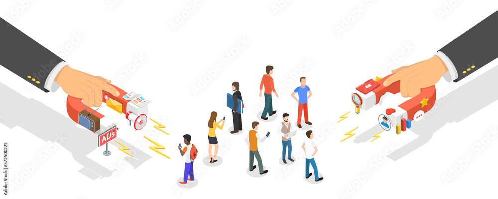 3D Isometric Flat Conceptual Illustration of Inbound Vs Outbound ...