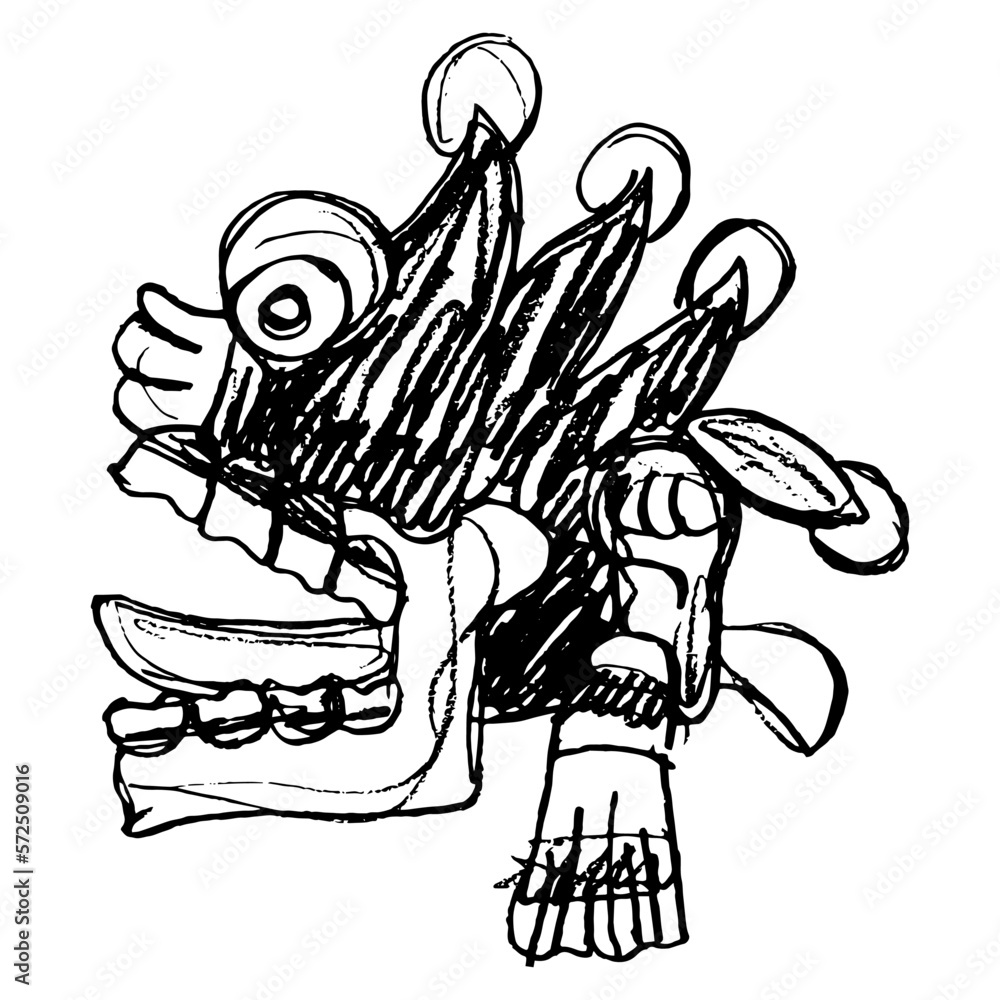 Aztec skull with open mouth and tongue stick out. Native American ...