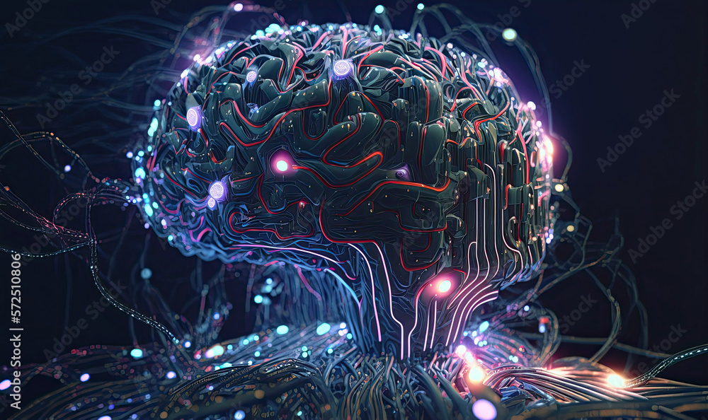 brain of future is artificial intelligence with neural connections with a processor and ...