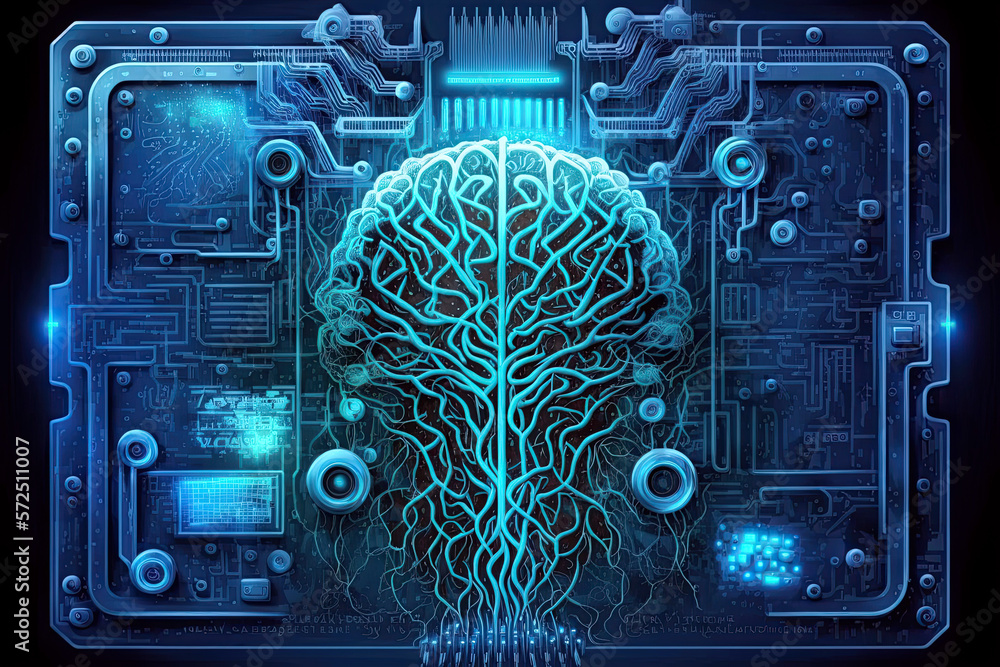 diagram of brain of artificial intelligence with a computing processor ...