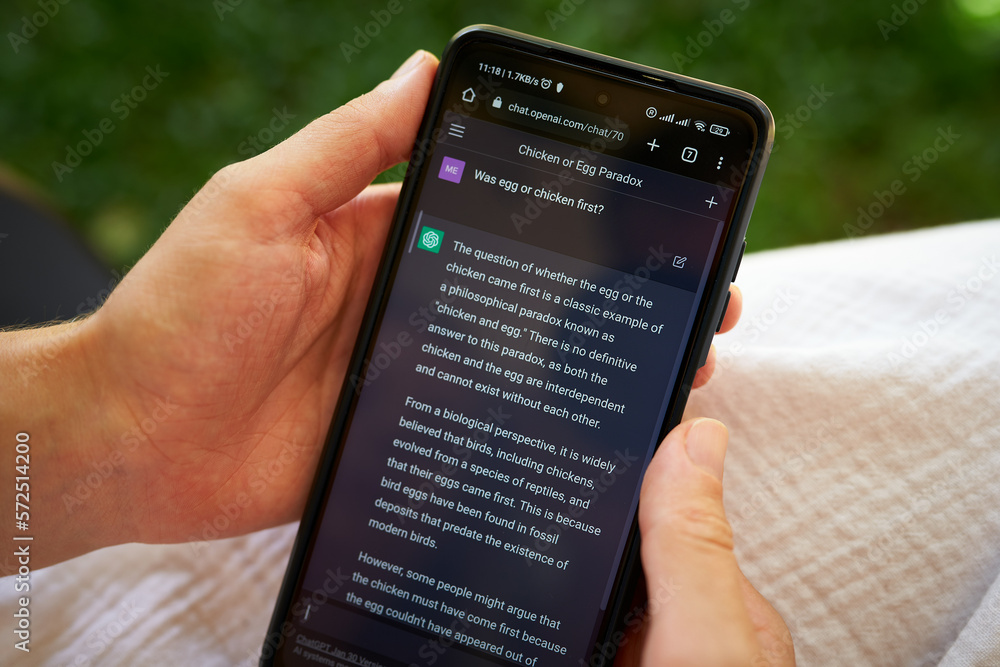 February 5, 2023, Mirissa, Sri Lanka. Using OpenAI chatGPT on phone ... February 5, 2023, Mirissa, Sri Lanka. Using OpenAI chatGPT on phone ...